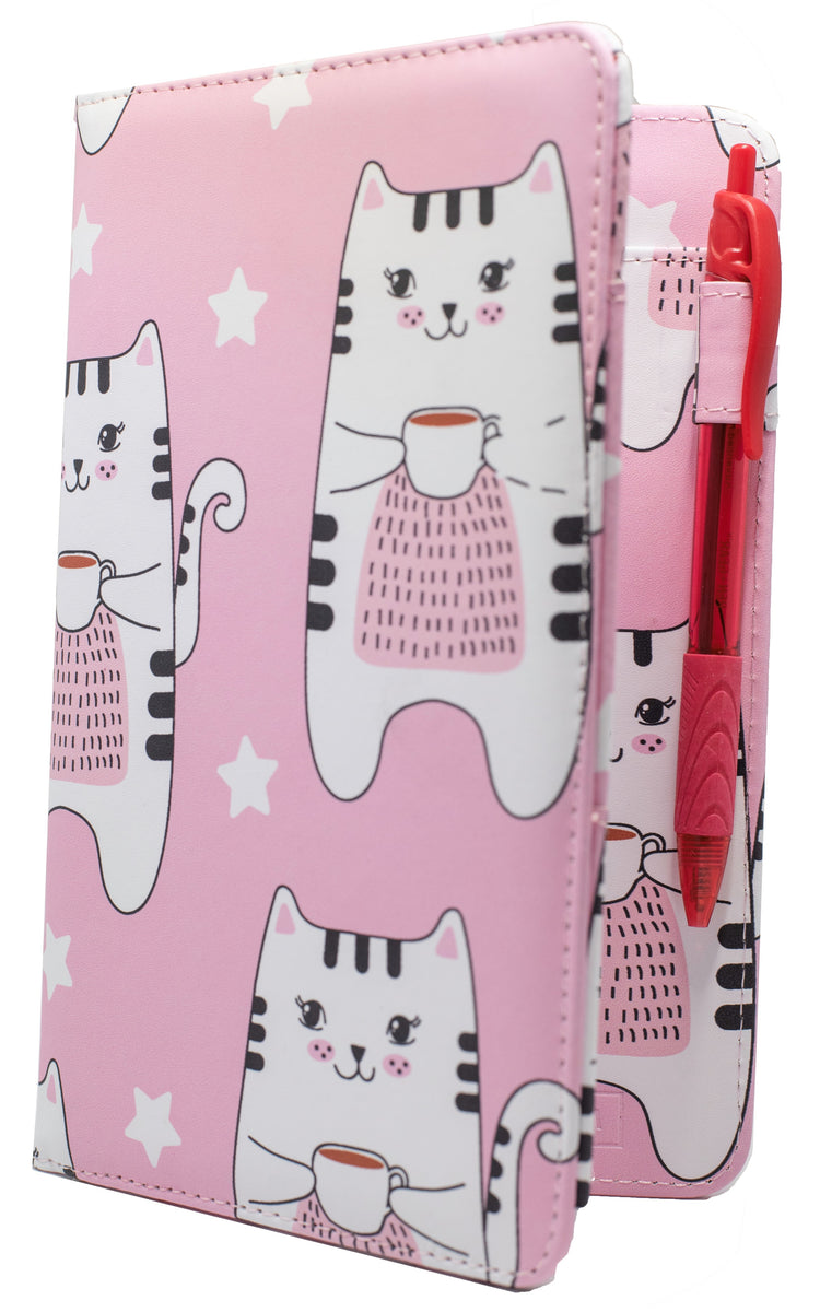 ServerBooks.com - Pink Cat Drinking Coffee - 8" x 5" Server Book